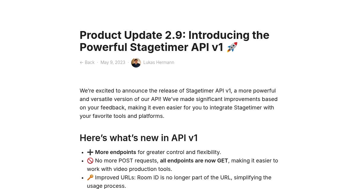 Product Update 2.9: Introducing the Powerful Stagetimer API v1 🚀