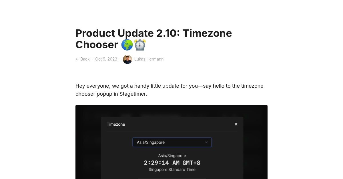 Product Update 2.10: Timezone Chooser 🌍⏰ | stagetimer.io