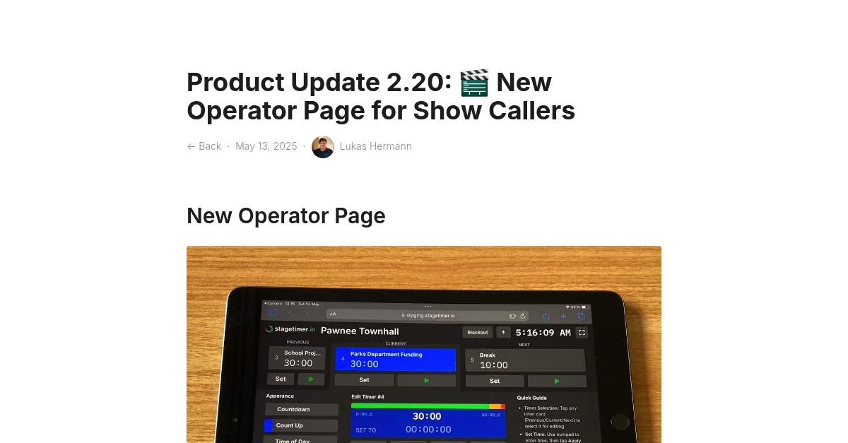 Product Update 2.20: 🎬 New Operator Page for Show Callers