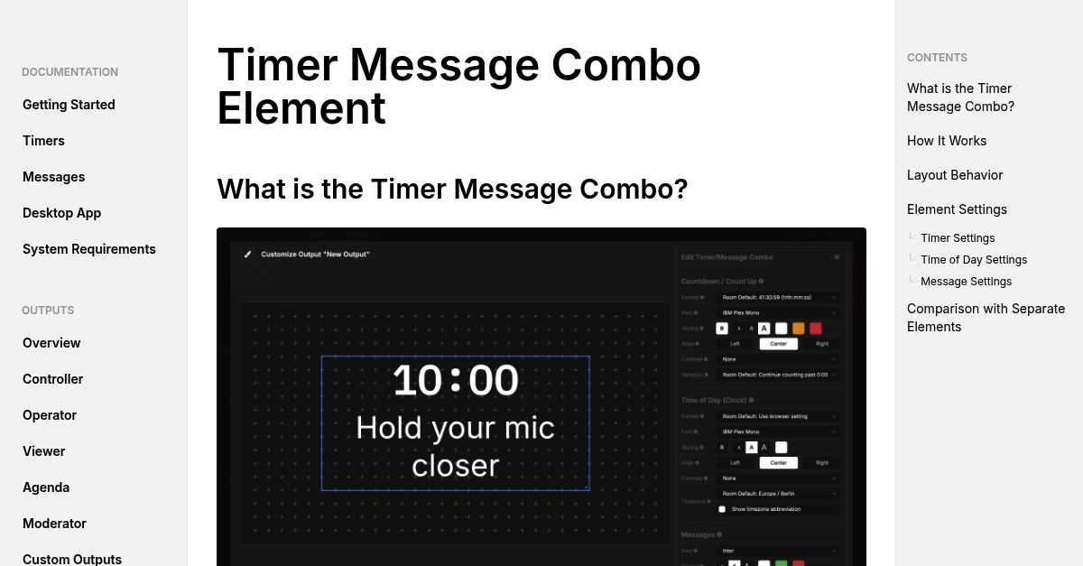 Timer Message Combo Element | stagetimer.io